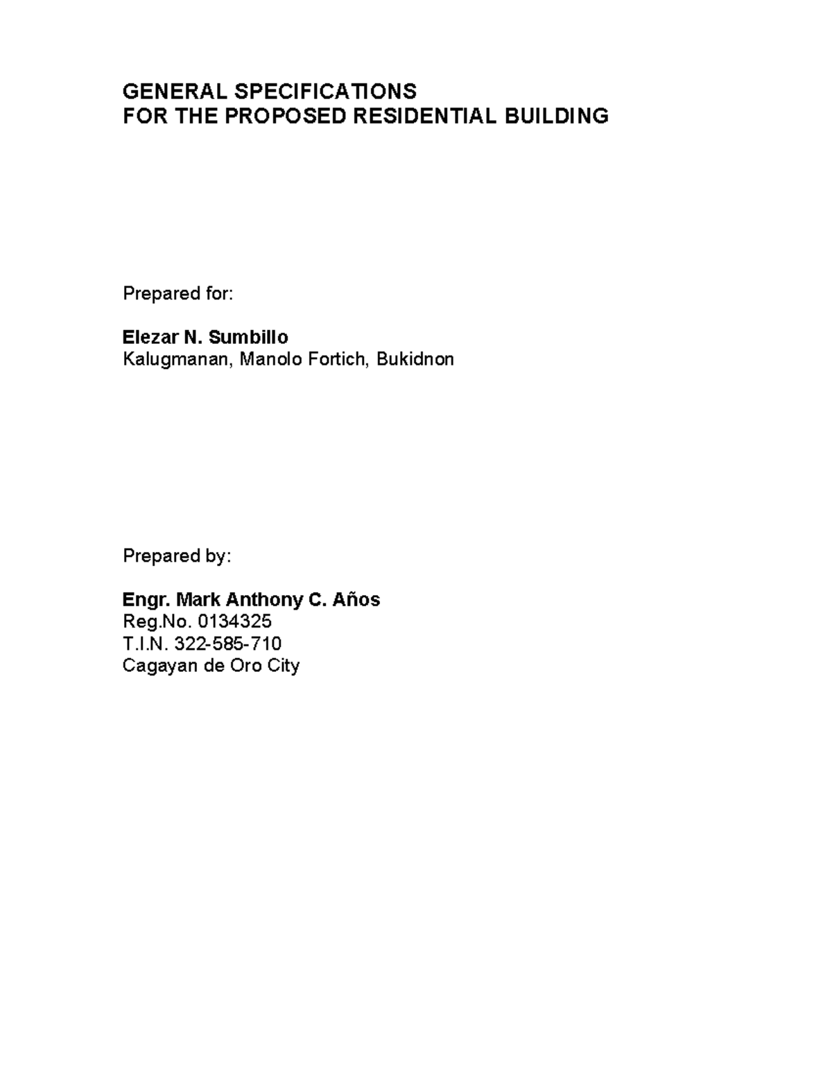 General Specs - for building permit application - GENERAL ...