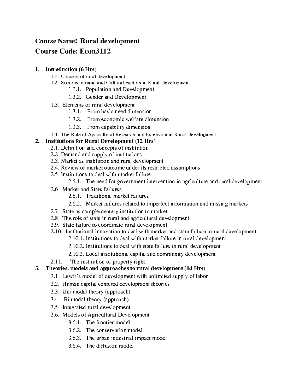 Course outline 810981822 Rural Development - Course Name: Rural ...