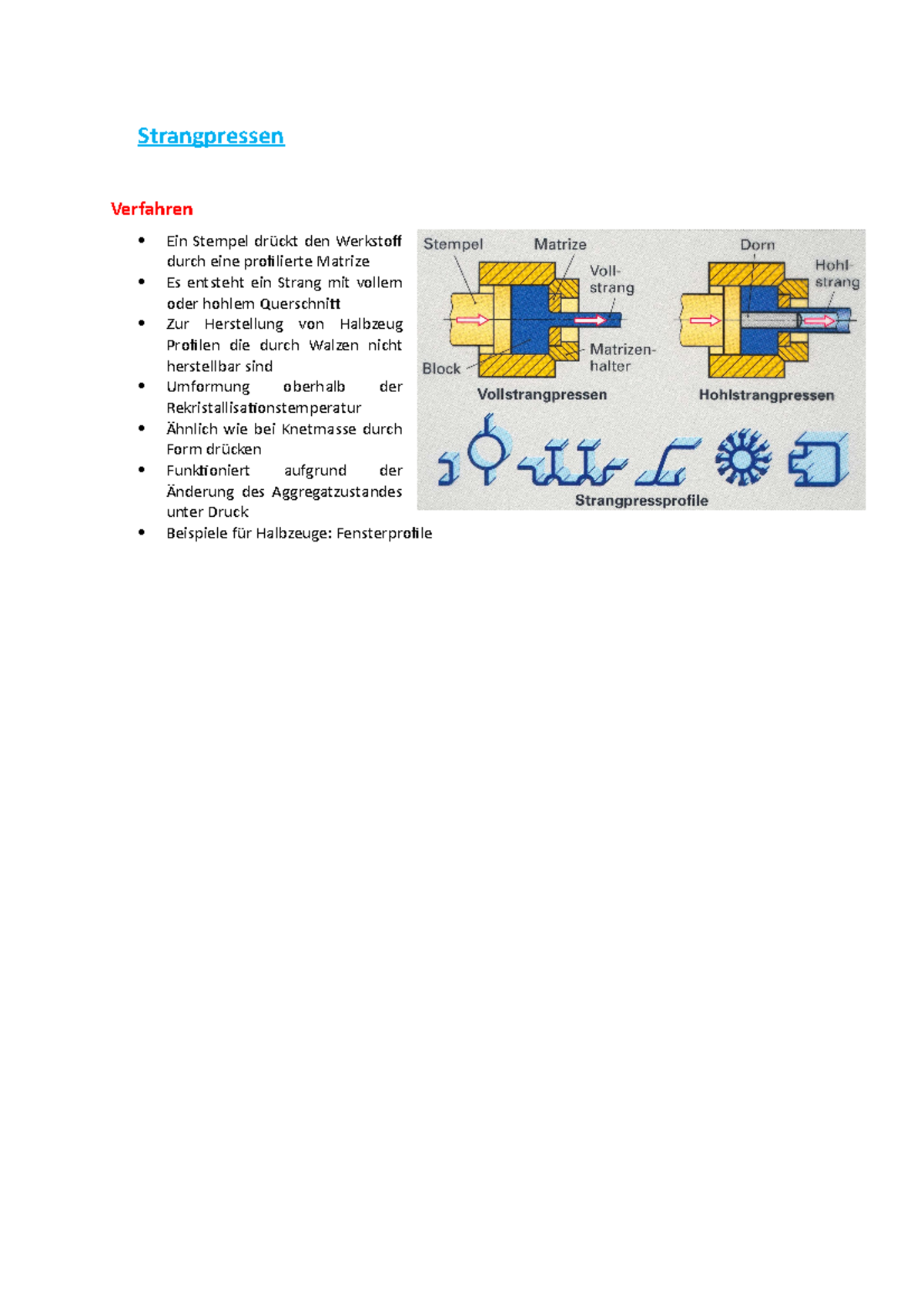 Strangpressen - Strangpressen Verfahren Ein Stempel drückt den ...