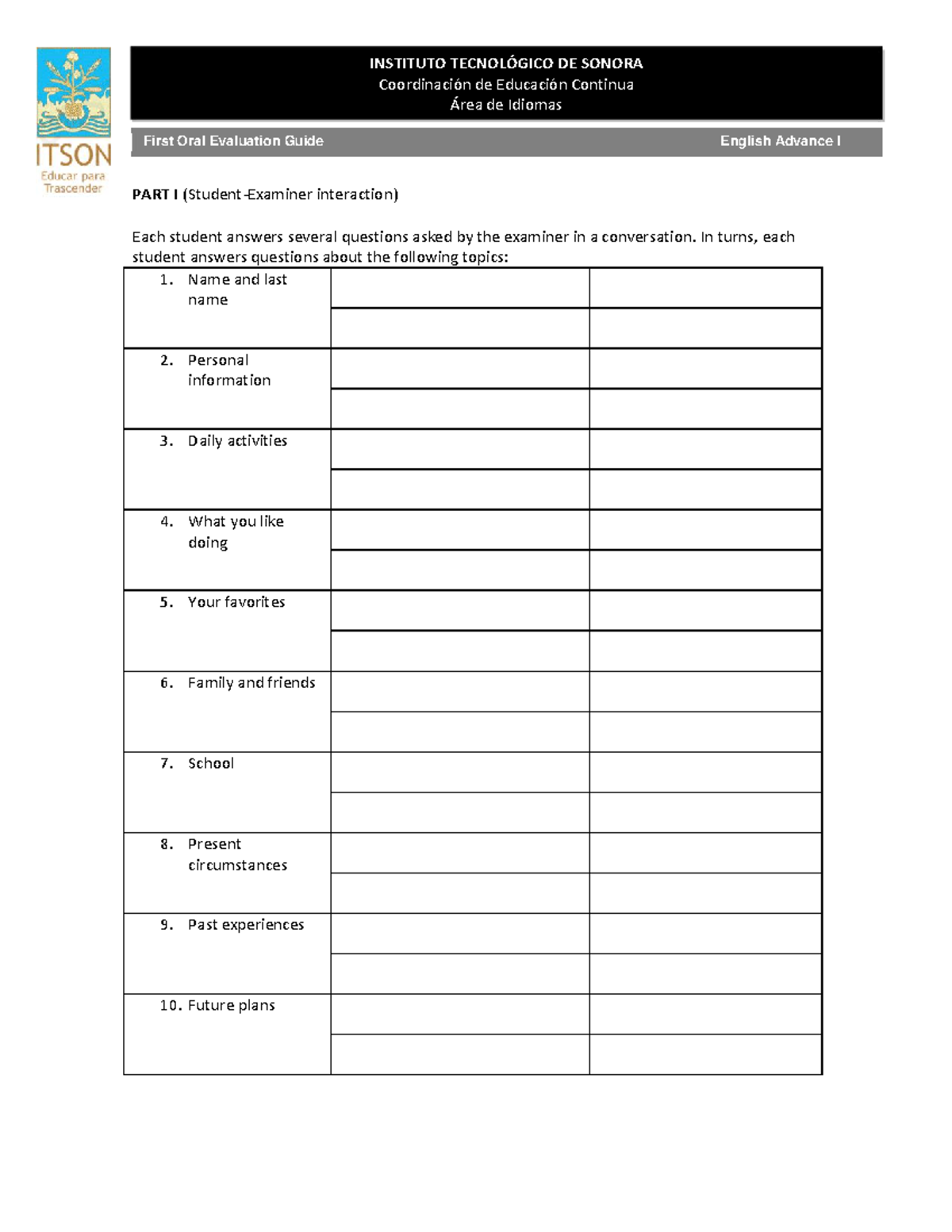 1st oral guide level 4 (Enero-Mayo 2016 ) - PART I (Student-Examiner ...