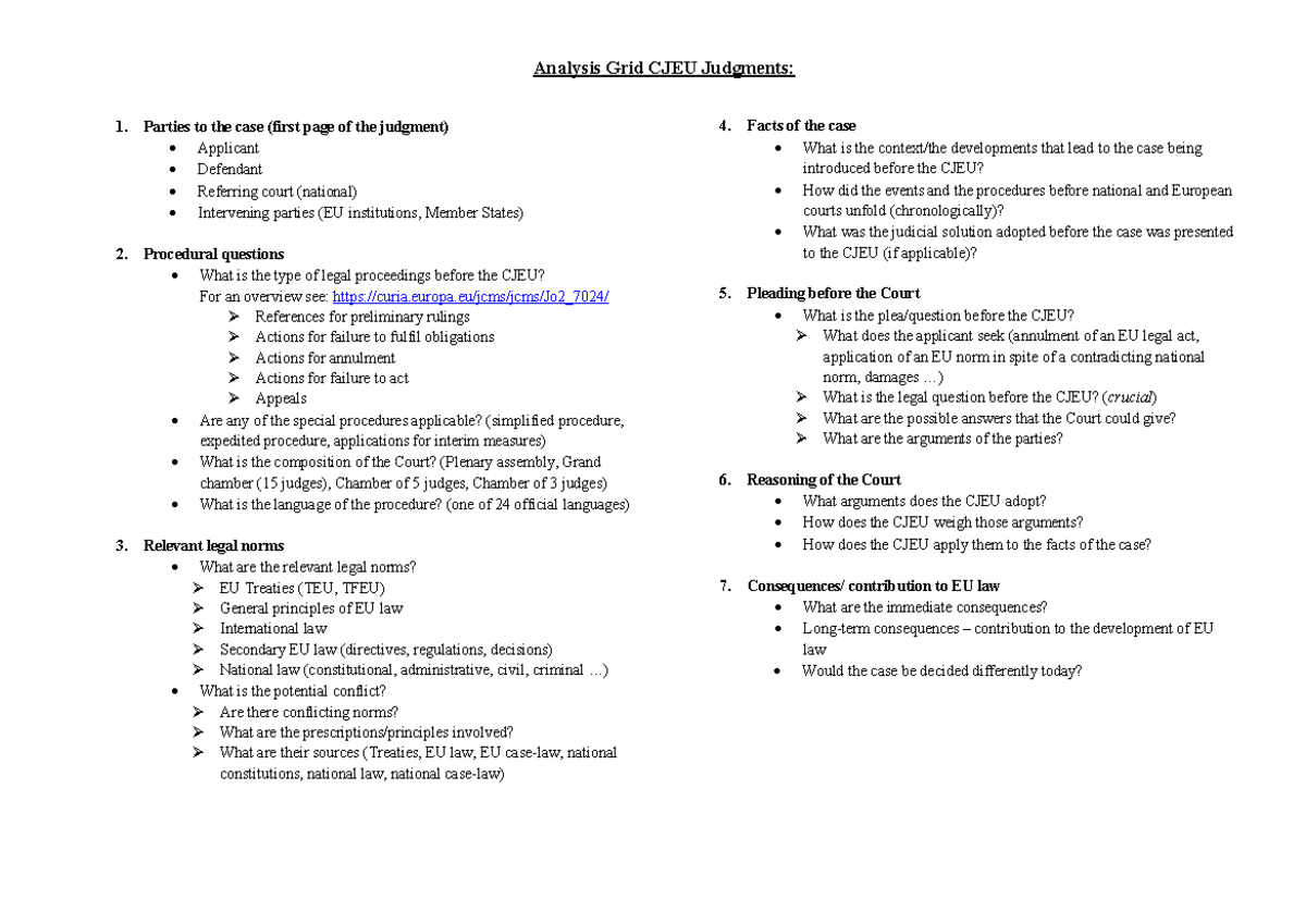 Analysis Grid CJEU judgments - Analysis Grid CJEU Judgments: Parties to ...