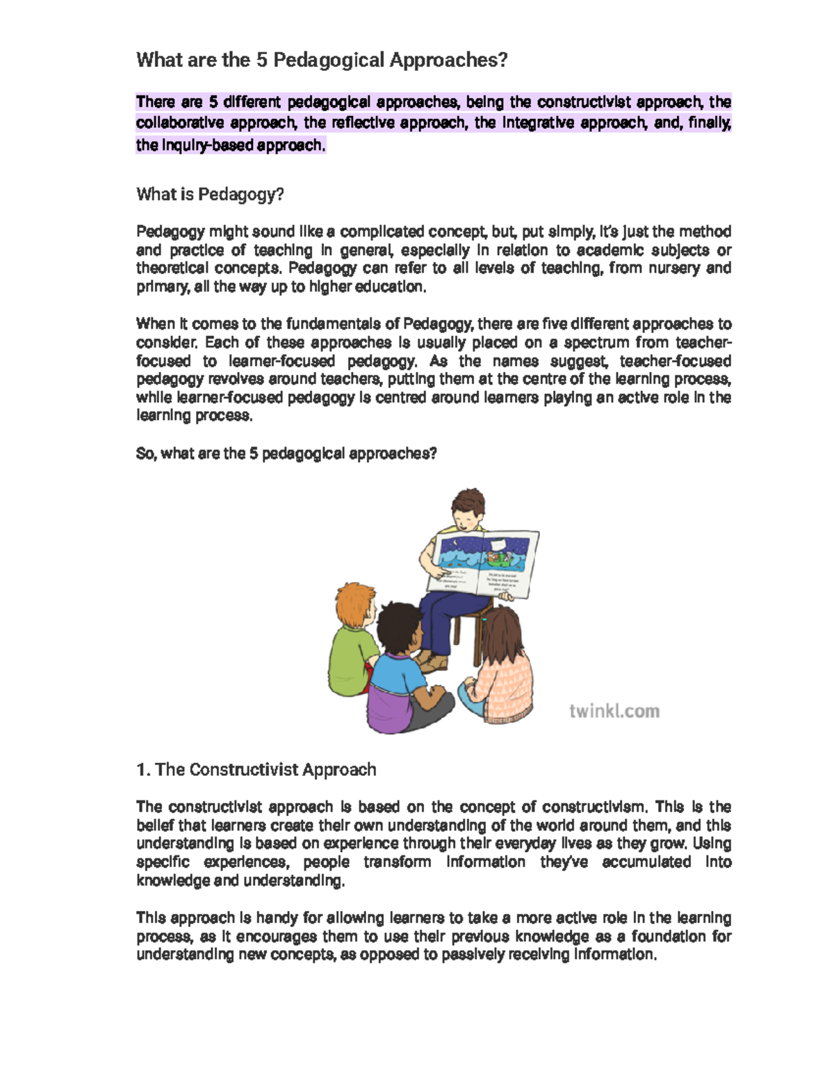 5 Pedagogical Approaches Twinkl Teaching Wiki - Twinkl - What are the 5 Pedagogical Approaches ...