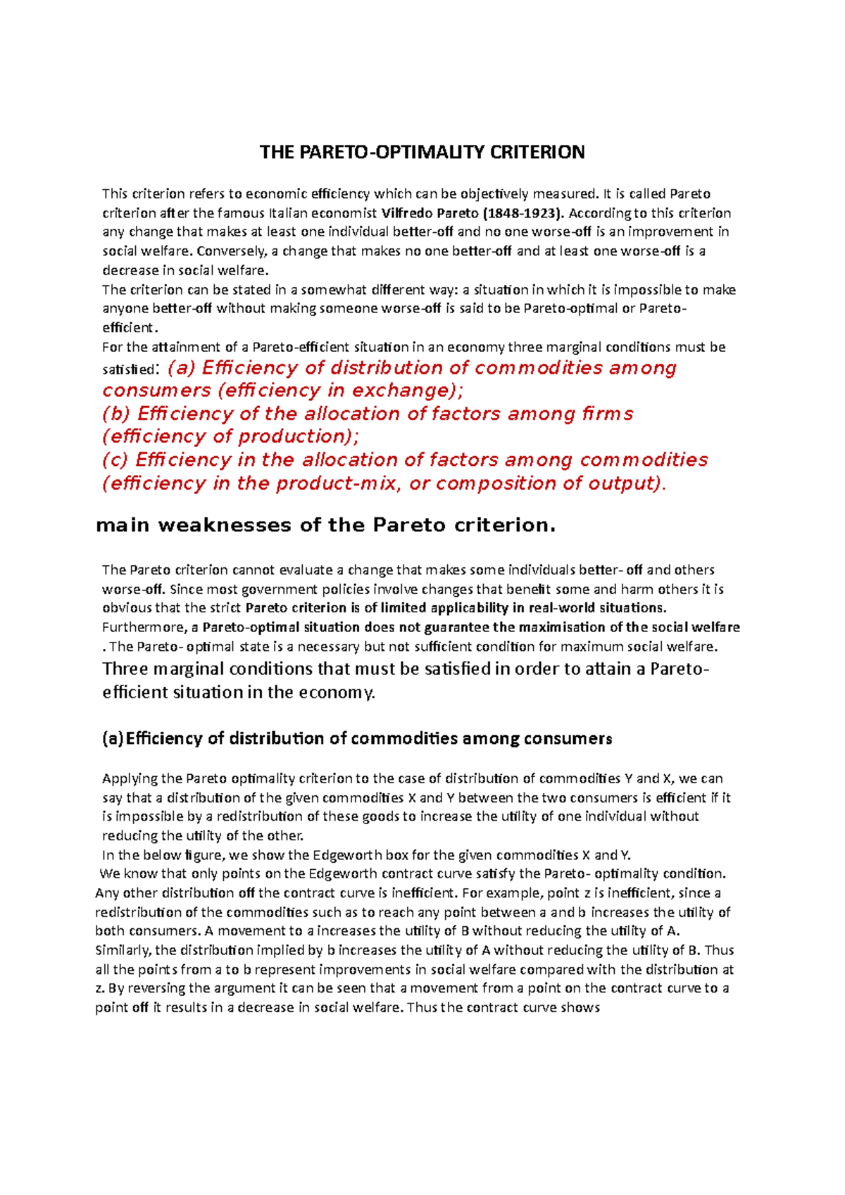 Pareto Optimality The Pareto Optimality Criterion This Criterion