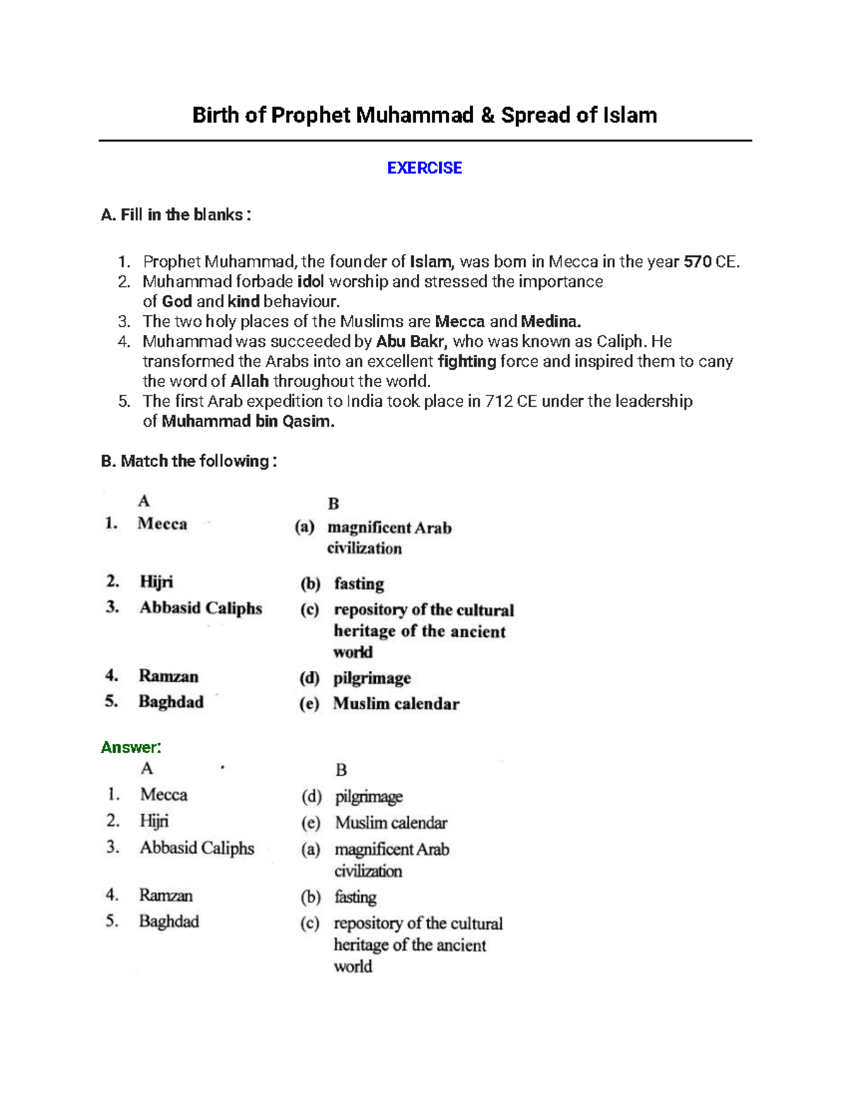 Birth Of Prophet Muhammad And Spread Of Islam - ncertbooksolutions ...