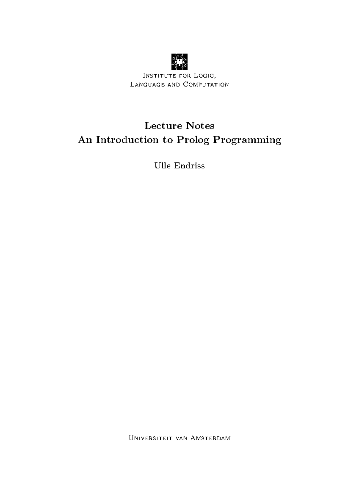 Textbook Tif212 Prolog Tutorial 3 Institute For Logic Language And Computation Lecture Notes 6287