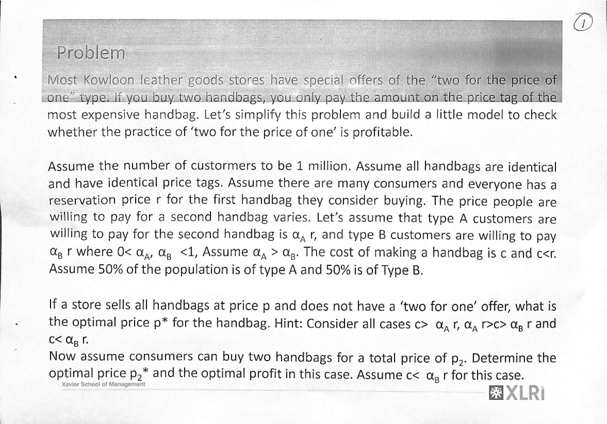 Problem - notes - Managerial Economics - XLRI - Studocu