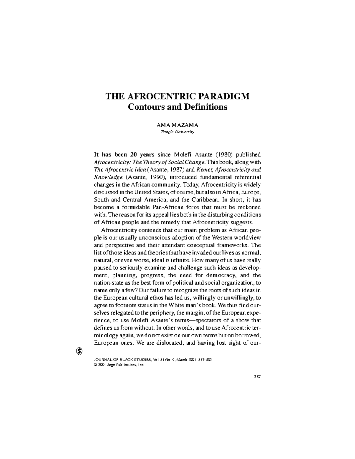 Afrocentric theory - JOURNAL Mazama THE OF BLACK AFROCENTRIC ...