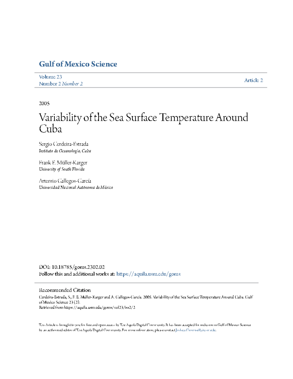 Variability of the Sea Surface Temperature Around Cuba - Gulf of Mexico ...