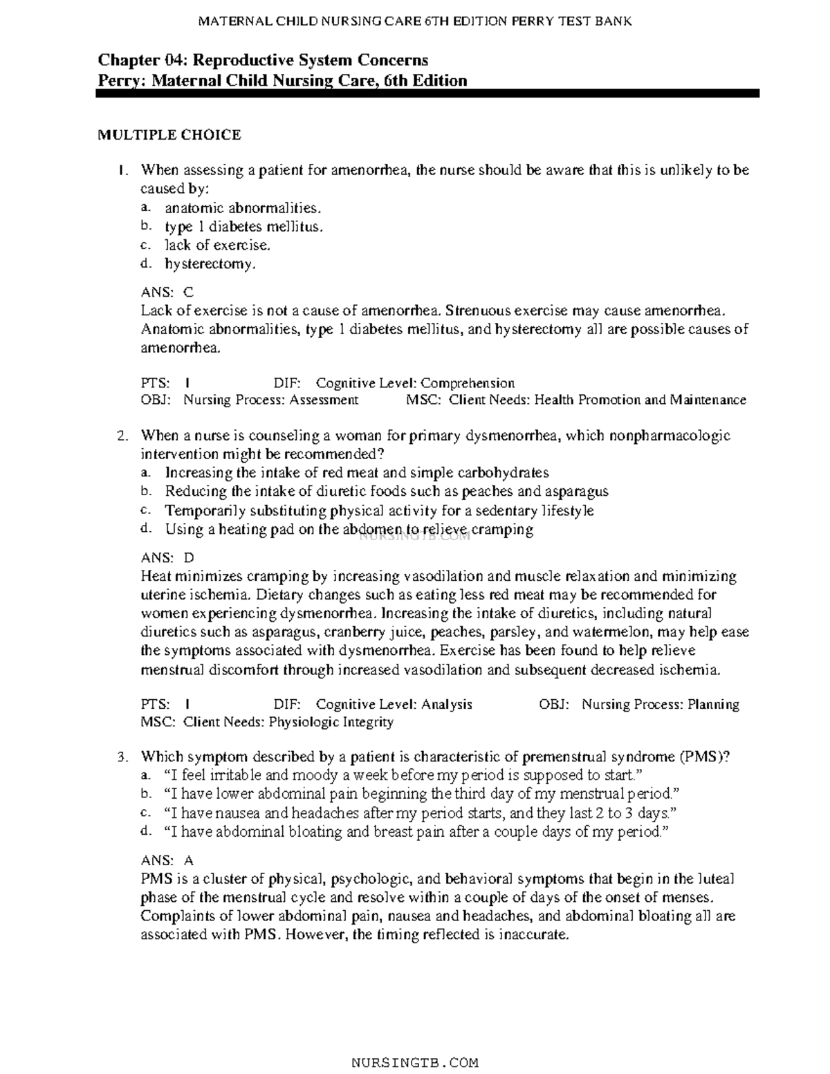 Chapter 04 Reproductive System Concerns - NURSINGTB Chapter 04 ...