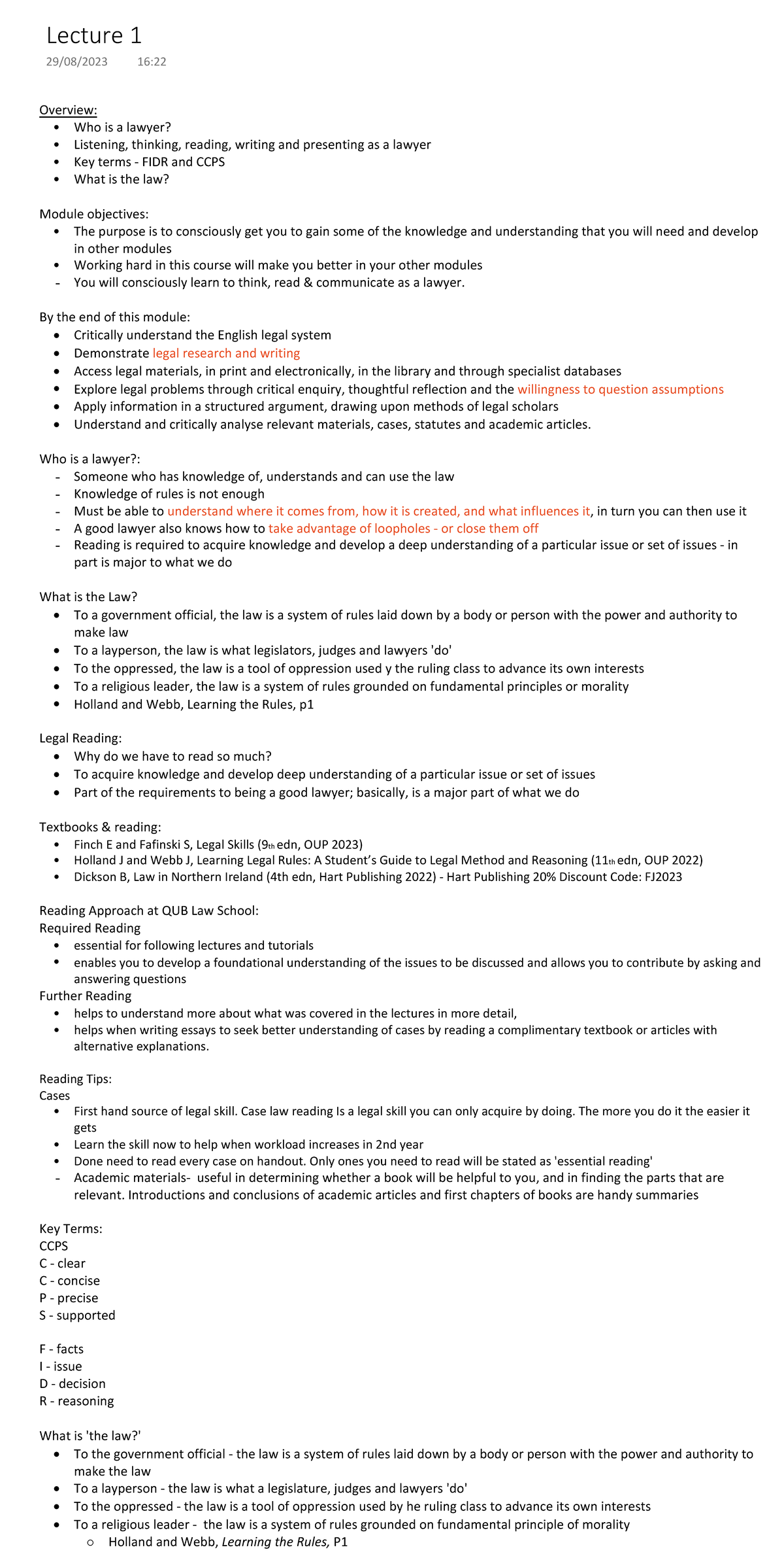 Lecture 1 Lsm Notes Overview Who Is A Lawyer Listening Thinking Reading Writing And