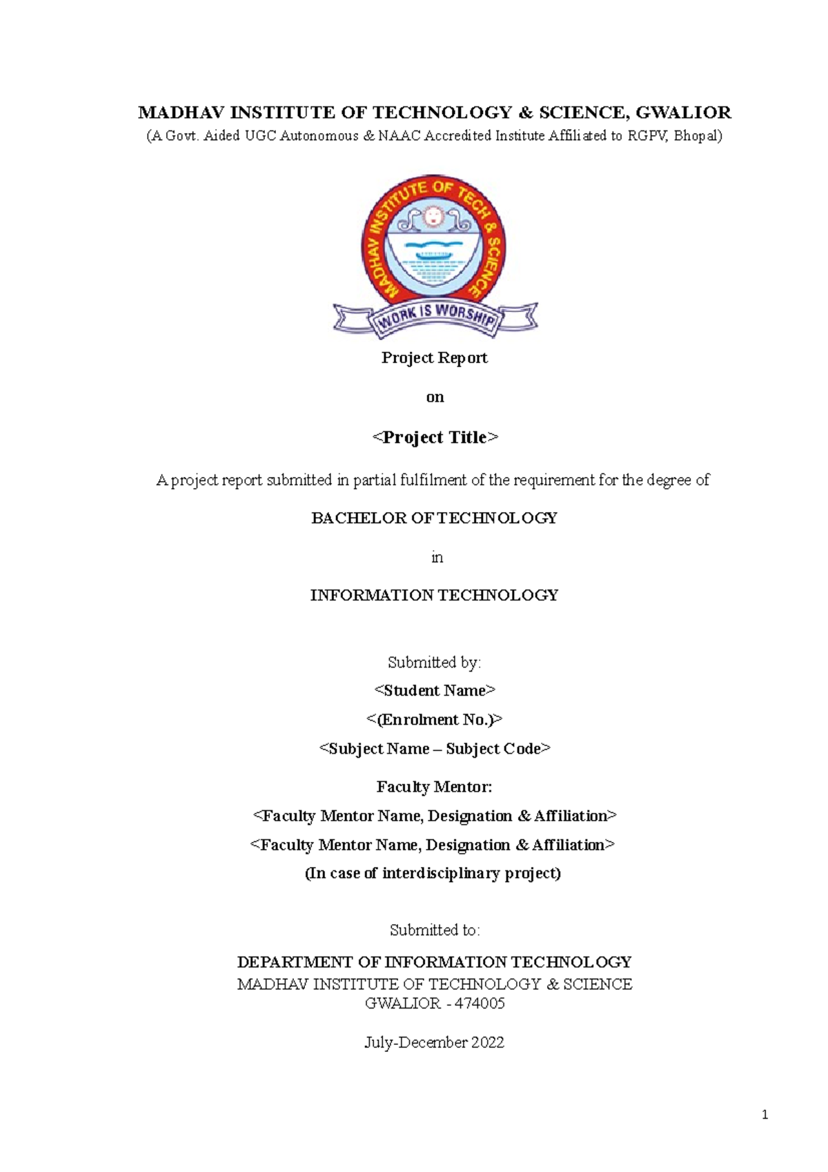 Project Report Sample - jhdskfhkzdsjfnkd - MADHAV INSTITUTE OF ...