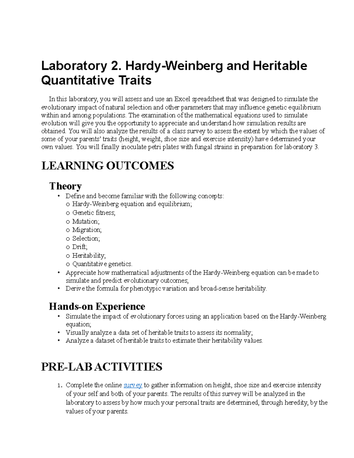 BIO2133-Lab2 Population and Quantitative Genetics - Laboratory 2. Hardy ...