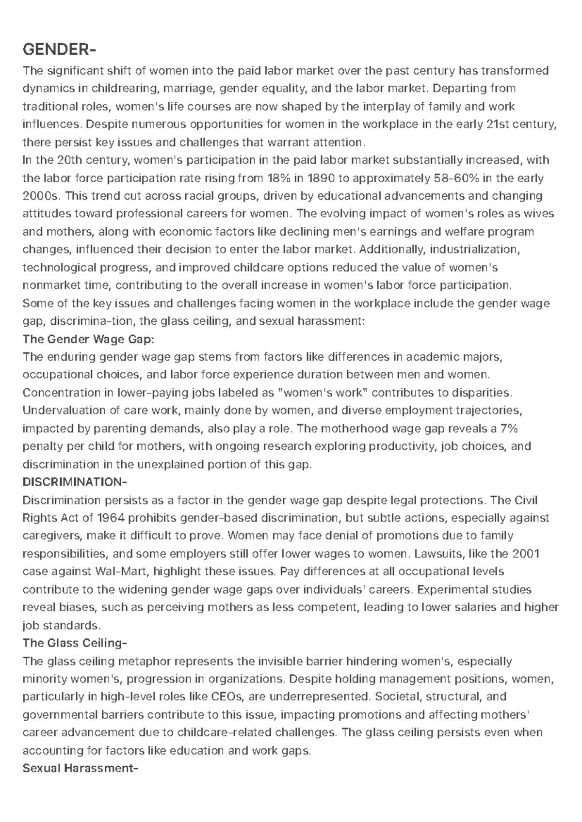 Gender - Nil - GENDER- The significant shift of women into the paid ...