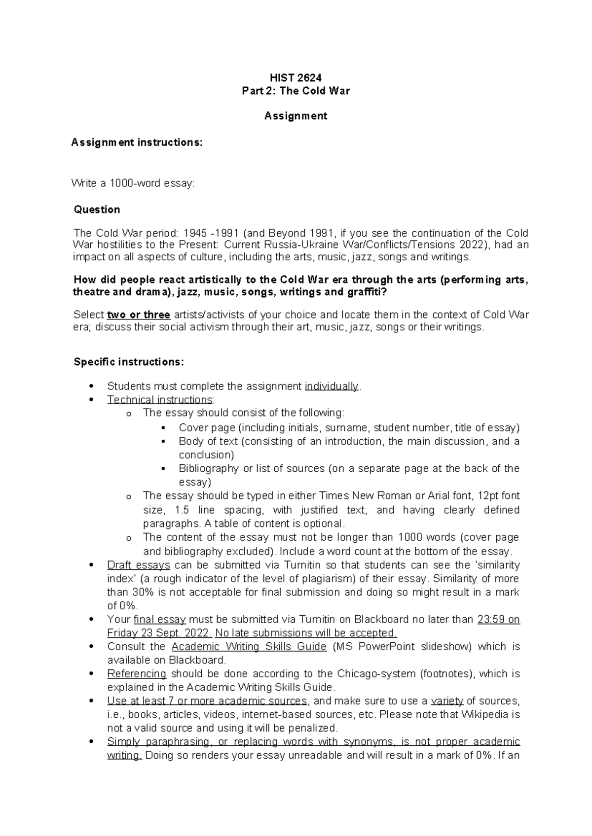 HIST 2624 Part 2 Assignment Final - HIST 2624 Part 2: The Cold War Assignment Assignment - Studocu