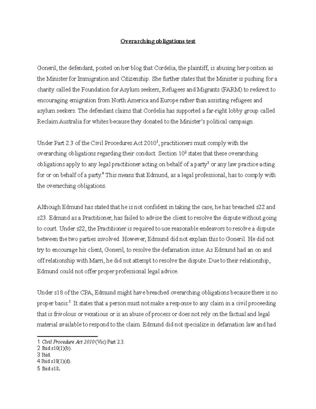 LLW3009 Test ASSIGNMENT 2022 - Overarching obligations test Goneril ...