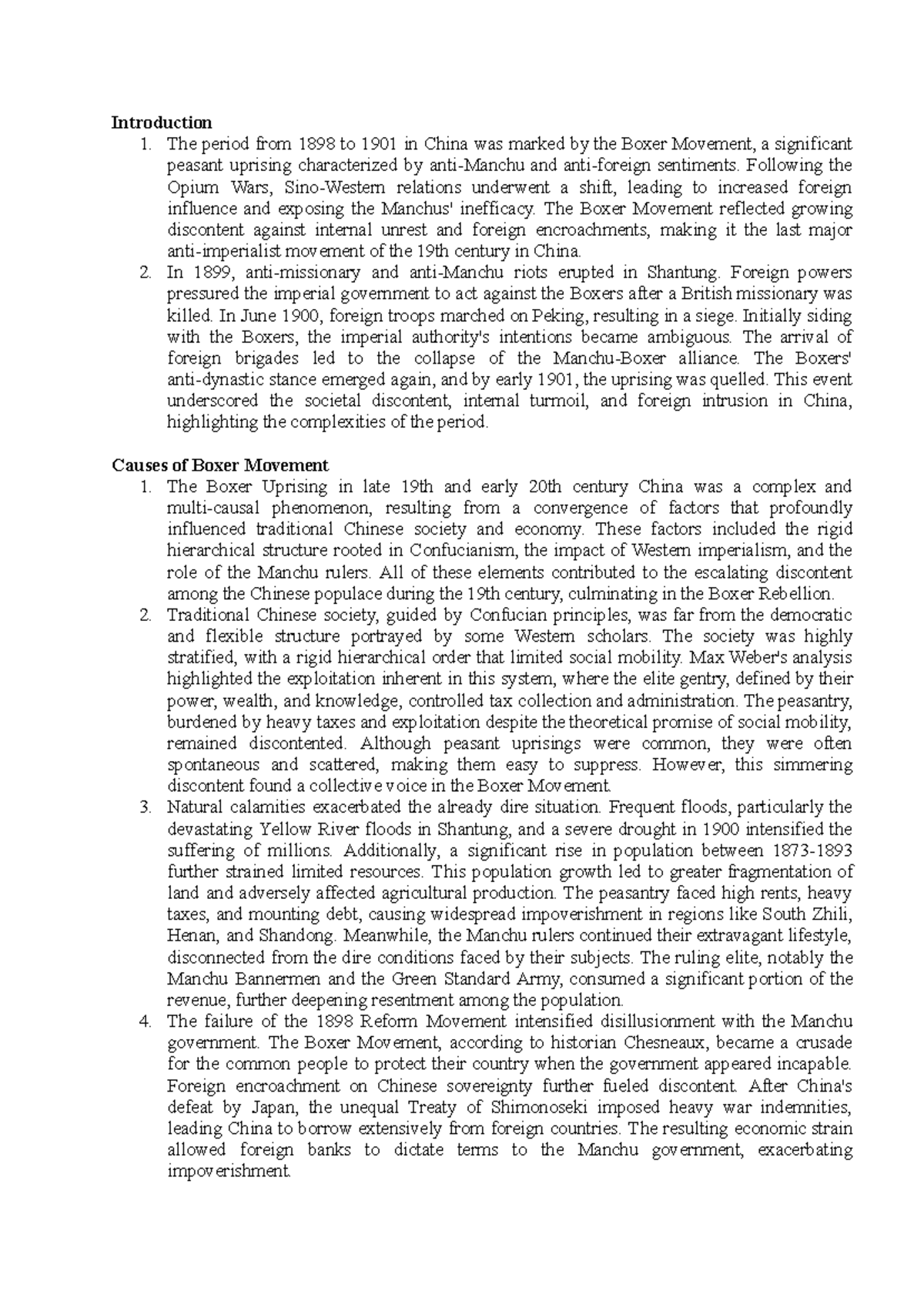 Boxer Movement - notes - Introduction 1. The period from 1898 to 1901 ...