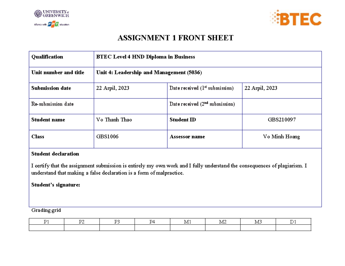 ASM1-5036- Vothanhthao-GBS210097 - ASSIGNMENT 1 FRONT SHEET ...