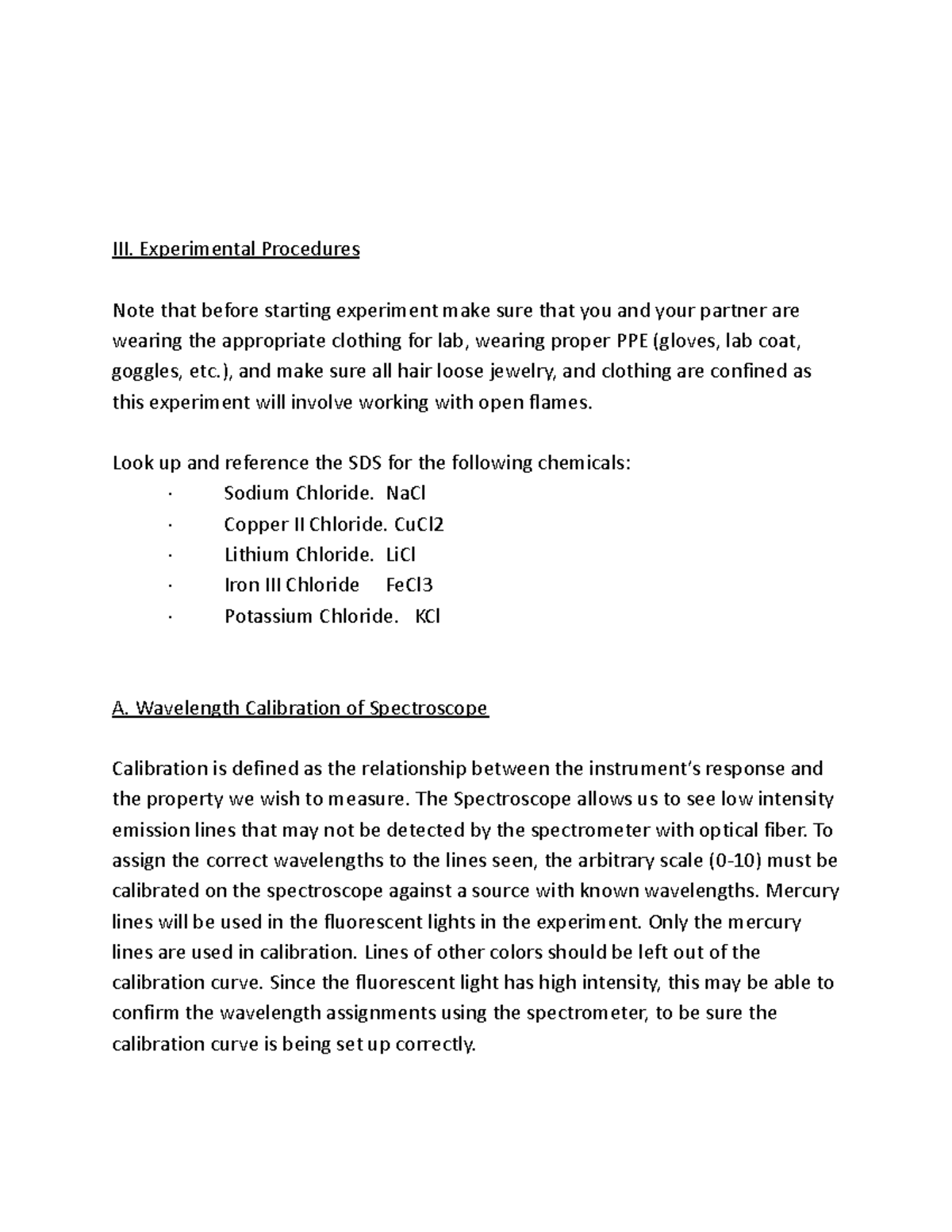 Lab-3 - Chem 101 Lab 3 Reflection - III. Experimental Procedures Note ...