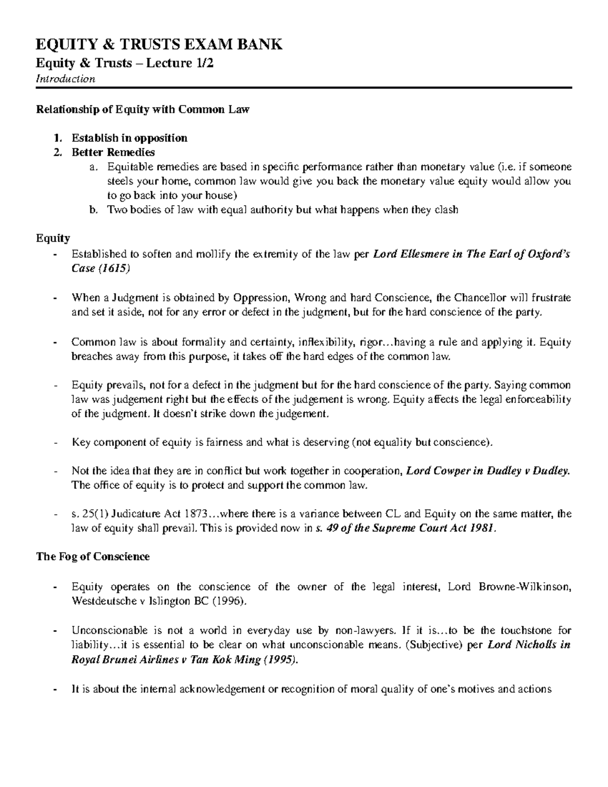 Equity Trusts Exam Bank - EQUITY & TRUSTS EXAM BANK Equity & Trusts ...