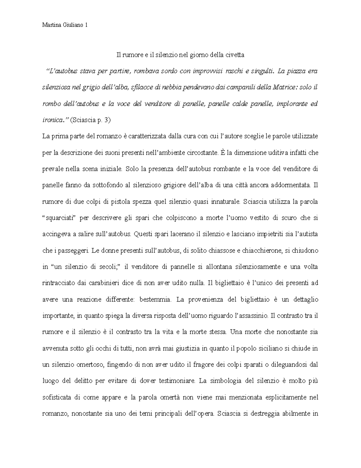 Il giorno della civetta Commento - Martina Giuliano 1 Il rumore e il ...