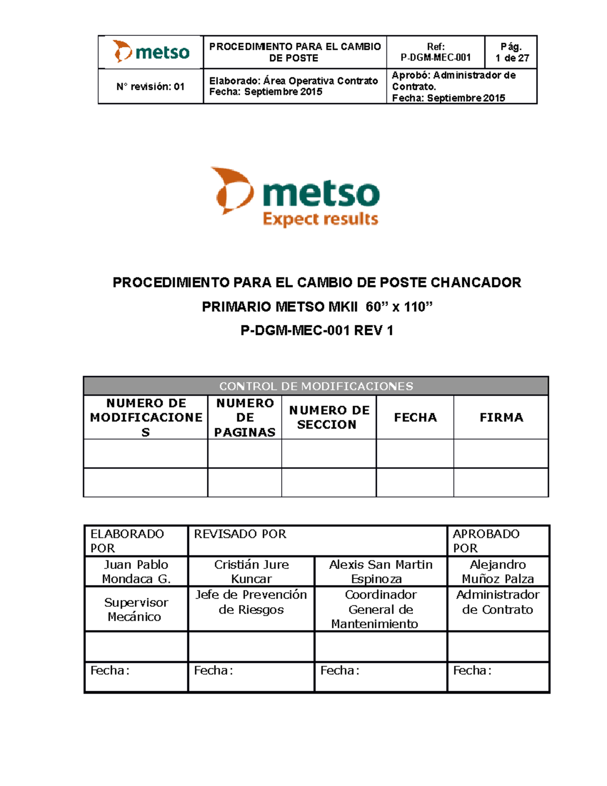 P-DGM-MEC-001 Proc Cambio de Poste Chancador MK II REV 1 ...