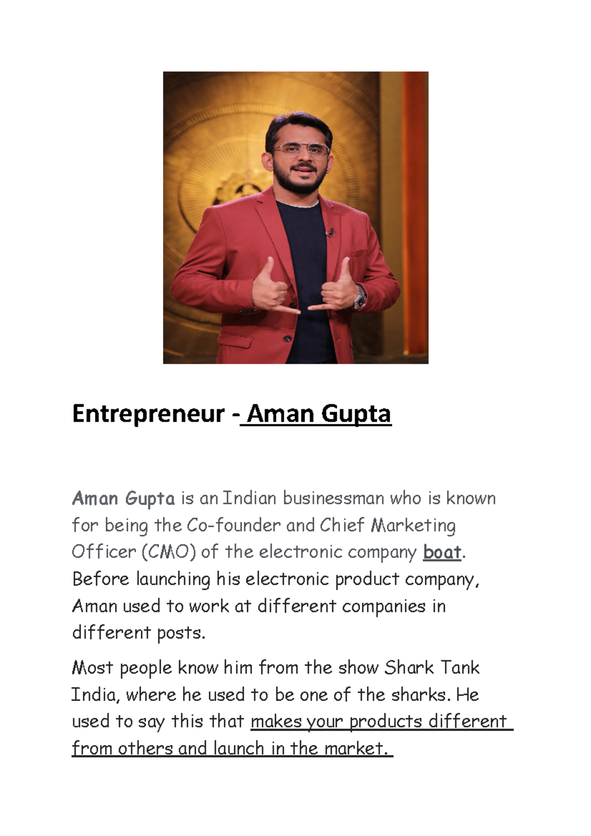 Aman gupta - Entrepreneur - Aman Gupta Aman Gupta is an Indian ...