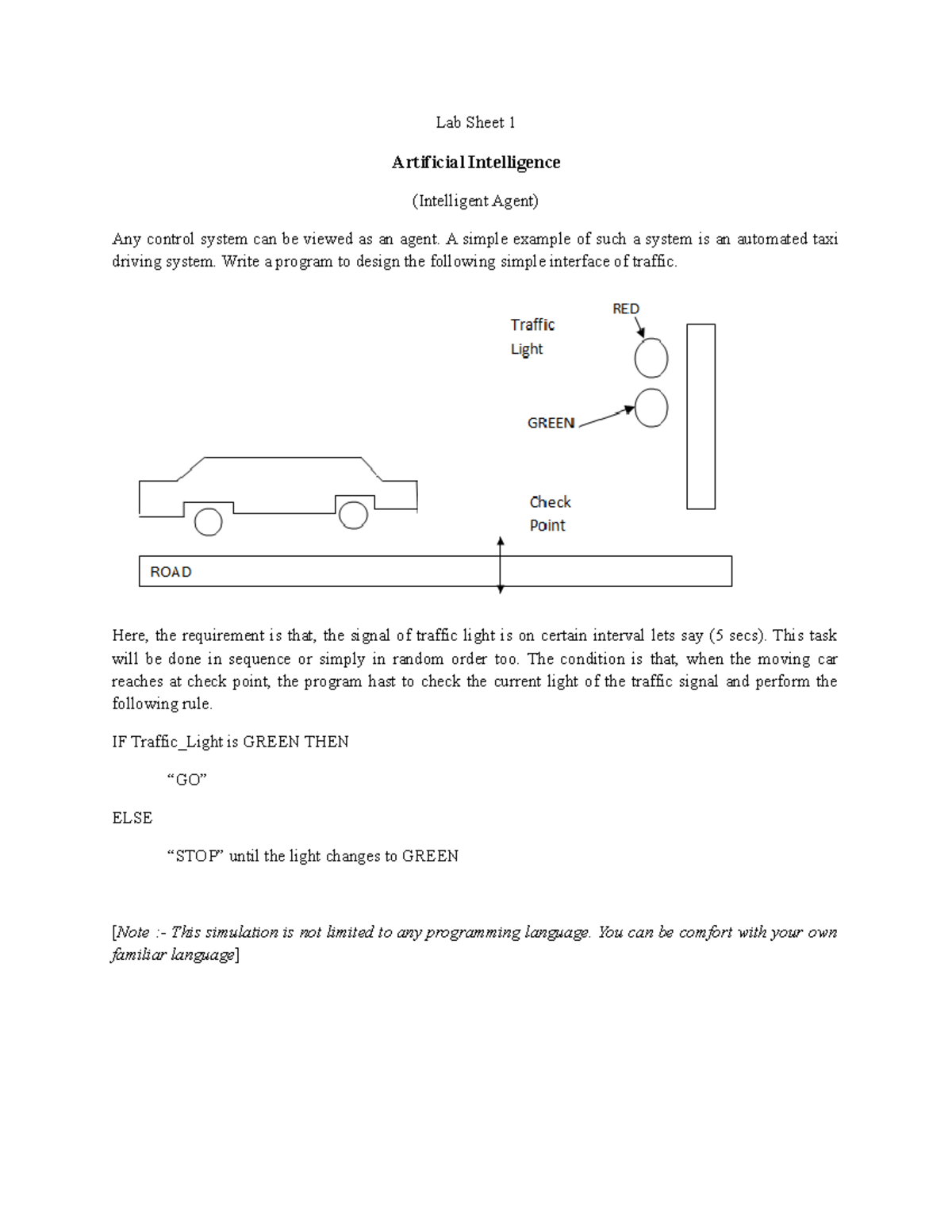 AI Lab 1 - Lab Sheet 1 Artificial Intelligence (Intelligent Agent) Any ...