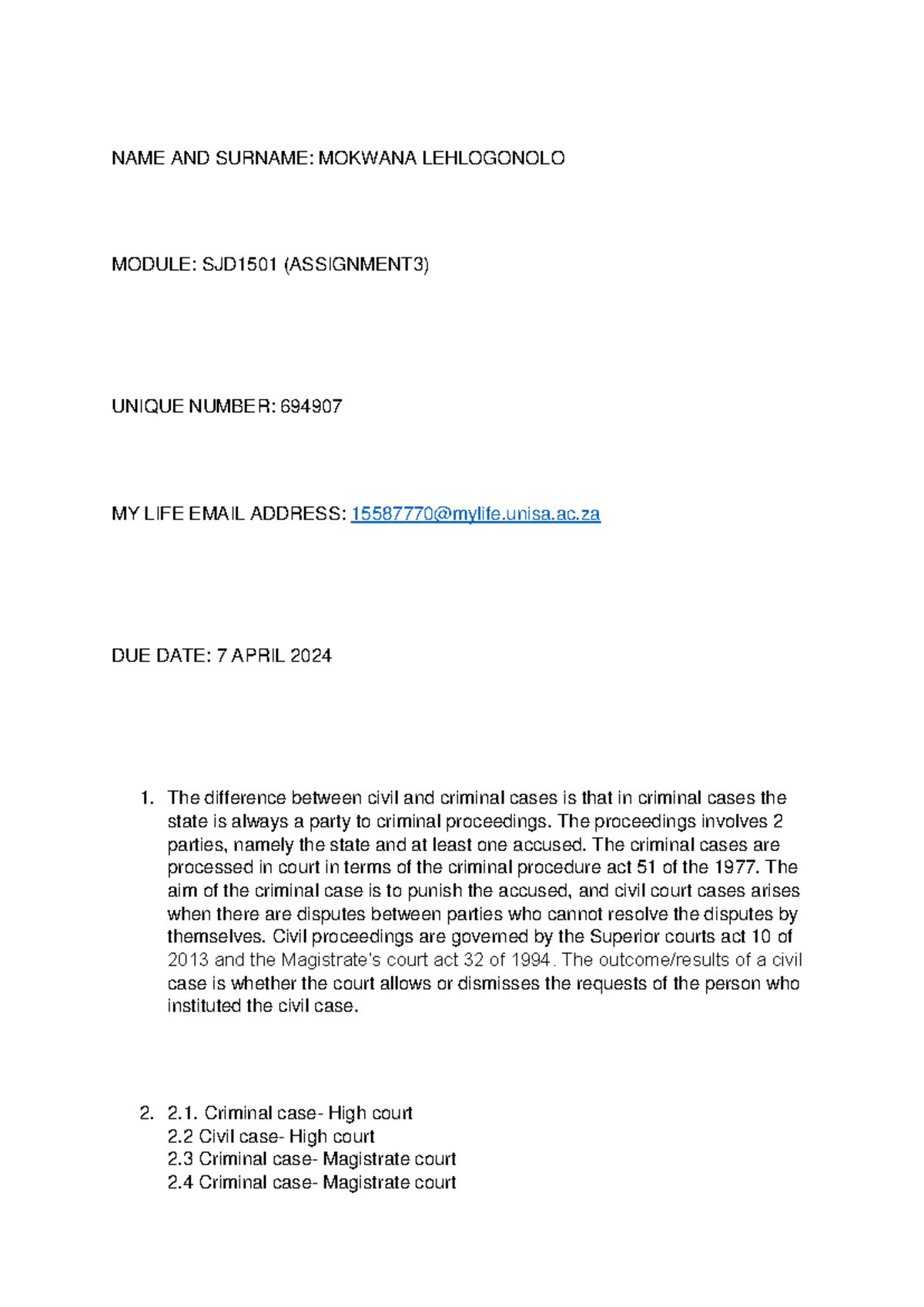 SJD Assignment 3 - Summary Social Dimension of Justice - NAME AND ...