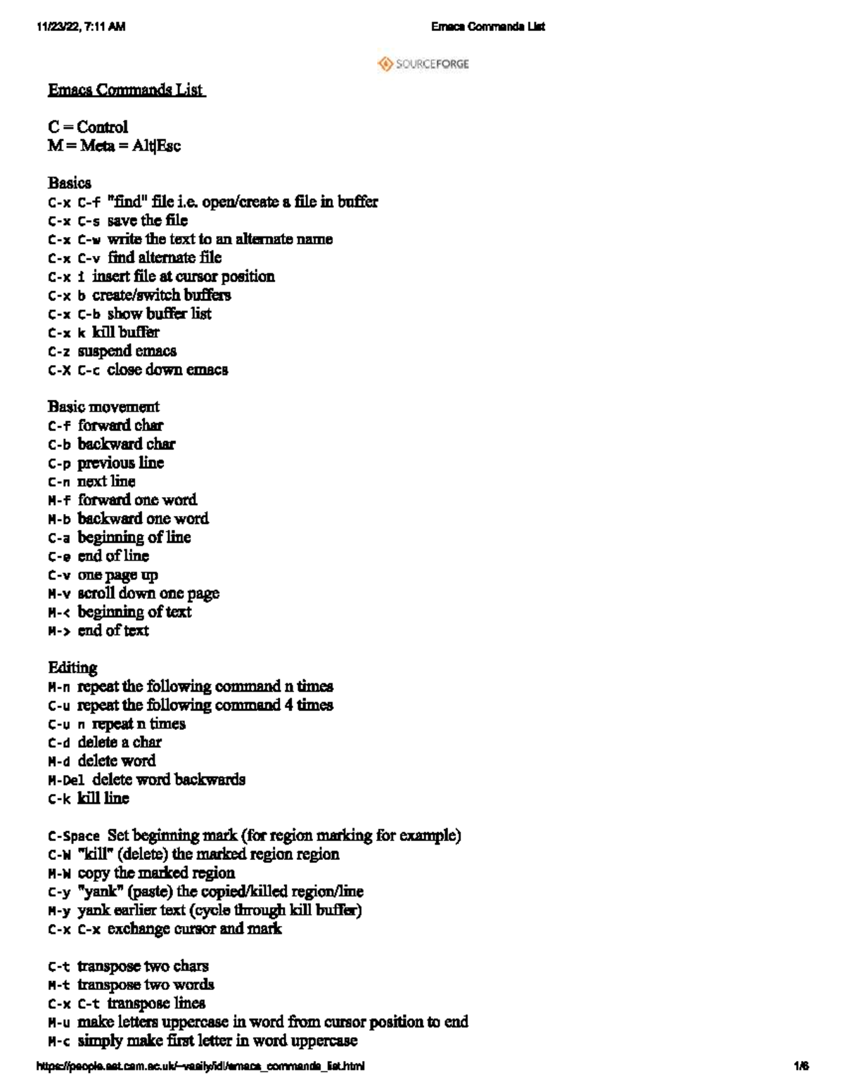 Emac sheets - Needle and important emacs sheet - computer science - Studocu