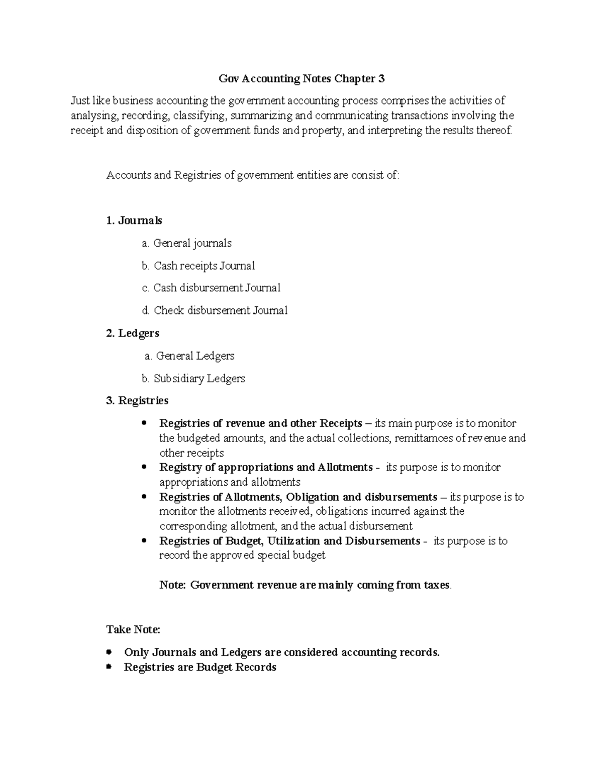Gov Accounting Notes Chapter 3 - Accounts and Registries of government ...