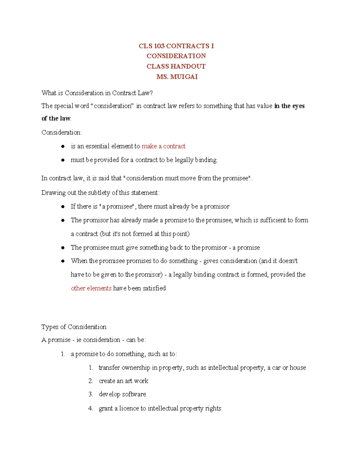 Consideration - contracts notes for beginners - CLS 103 CONTRACTS I ...