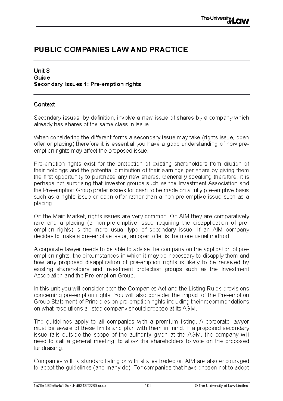 2122 pub ws08 ce01 guide - PUBLIC COMPANIES LAW AND PRACTICE Unit 8 ...