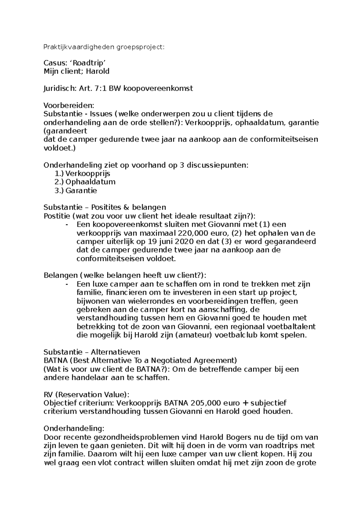 Praktijkvaardigheden Onderhandelen project - Praktijkvaardigheden groepsproject: Casus ...