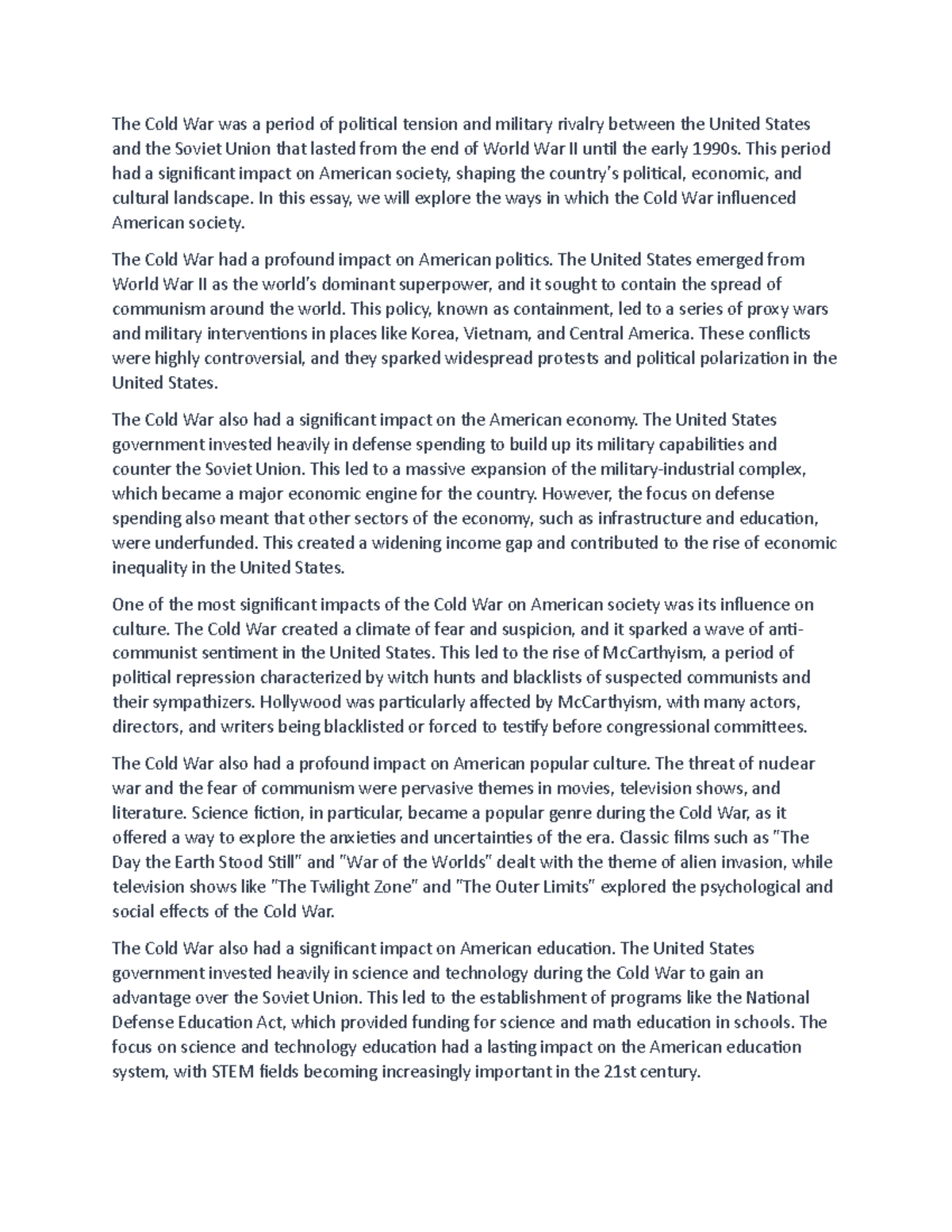 The Cold War and How it Influenced American Society - The Cold War was ...