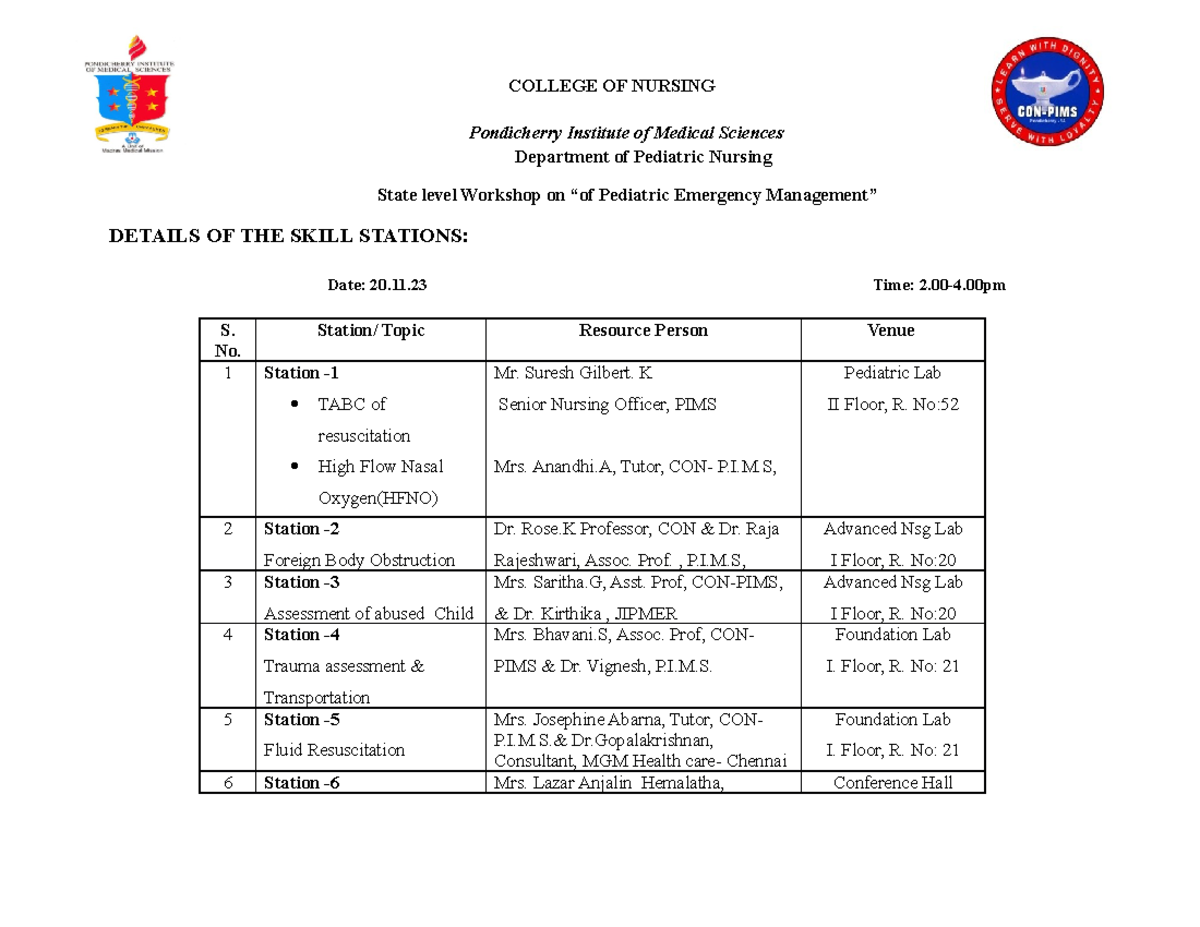 OSCE circuit - OSCE - COLLEGE OF NURSING Pondicherry Institute of ...
