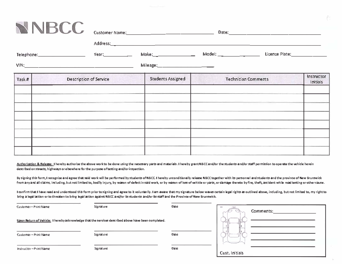 Shop Work Orders - NBCC Shop Work Order Form - Customer Name ...