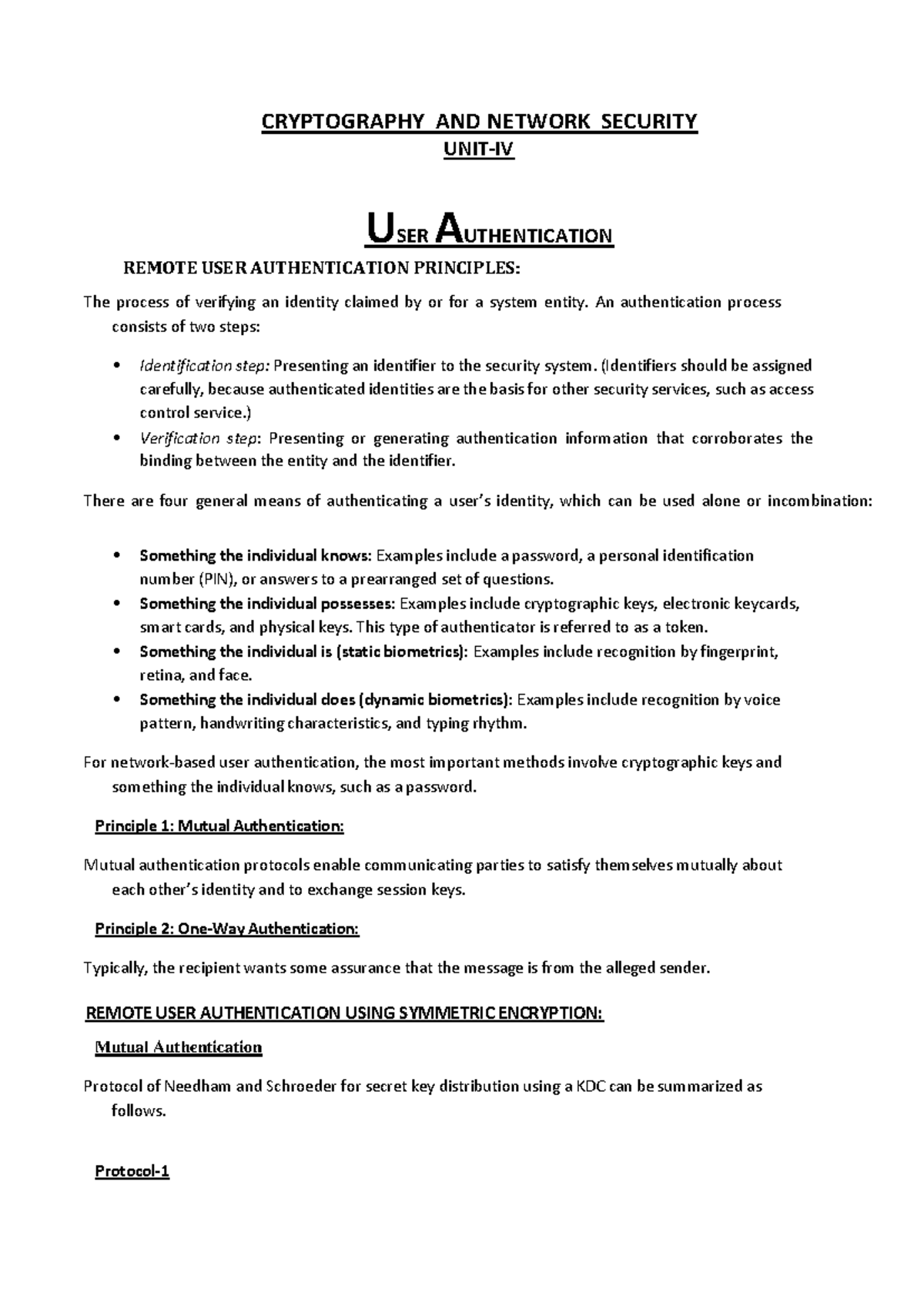 CNS-UNIT_4_3__2 - CRYPTOGRAPHY AND NETWORK SECURITY UNIT-IV USER AUTHENTICATION REMOTE USER ...