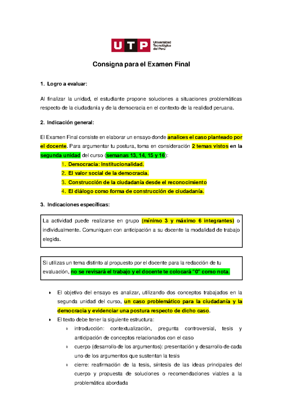 Consigna Examen Final - Agosto 2024 - Consigna para el Examen Final 1. Logro a evaluar: Al ...