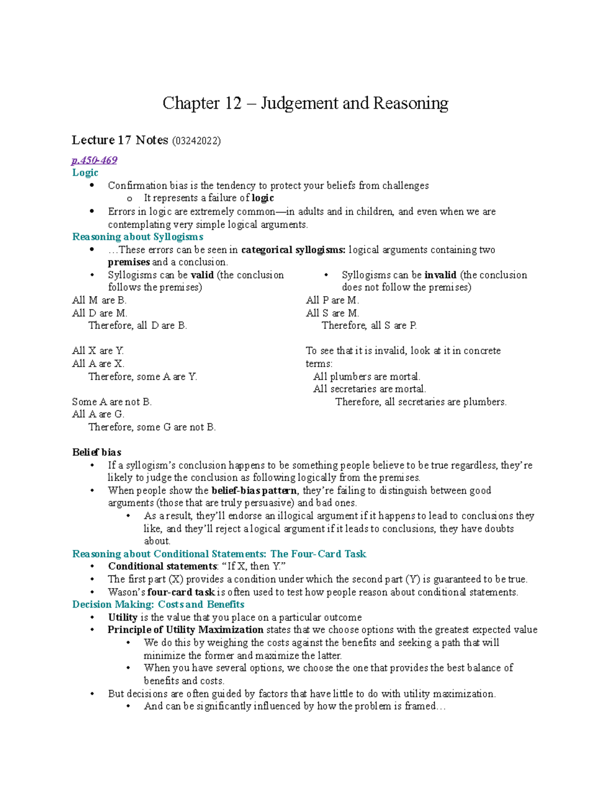 Lecture 17: Judgement and Reasoning pt.2 - Chapter 12 – Judgement and ...