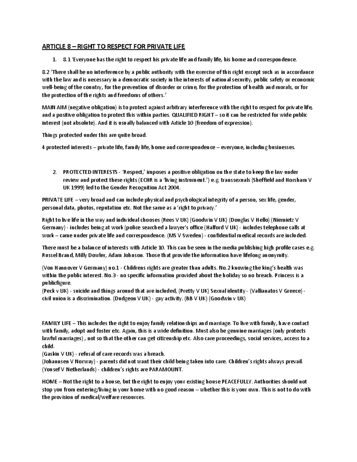 Human Rights - Article 8 - ARTICLE 8 – RIGHT TO RESPECT FOR PRIVATE ...