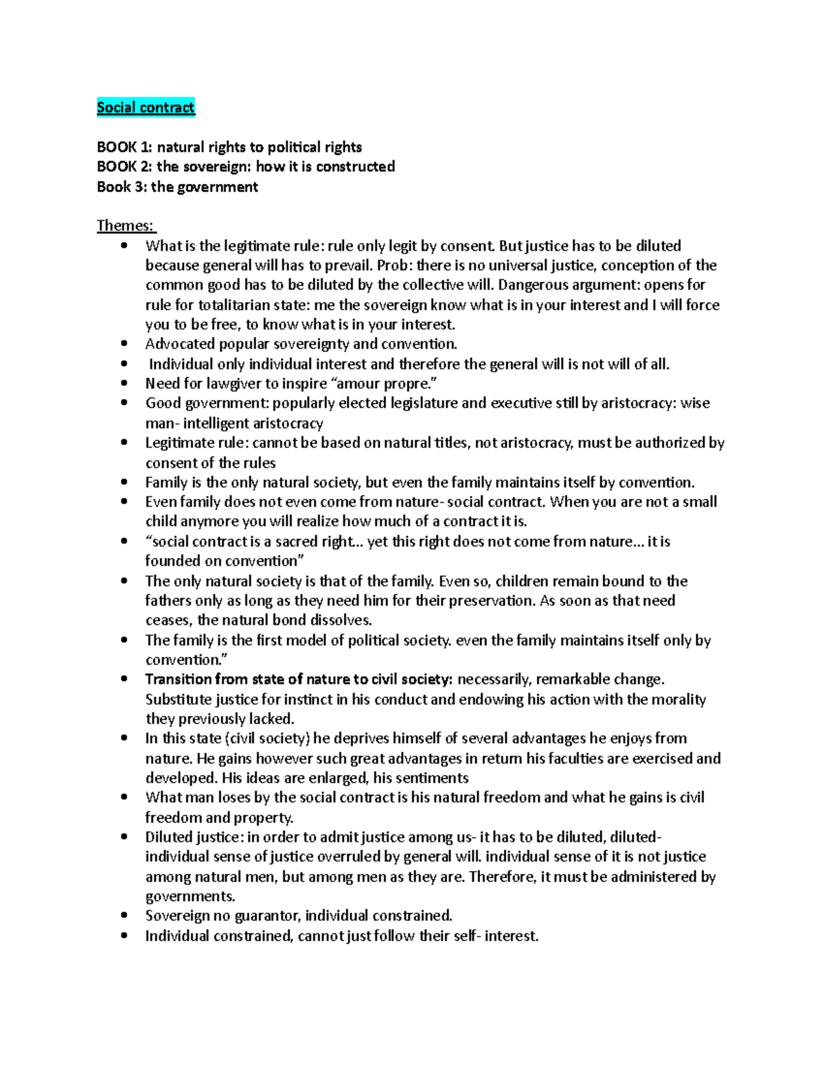 Rousseau - Social contract BOOK 1: natural rights to political rights ...