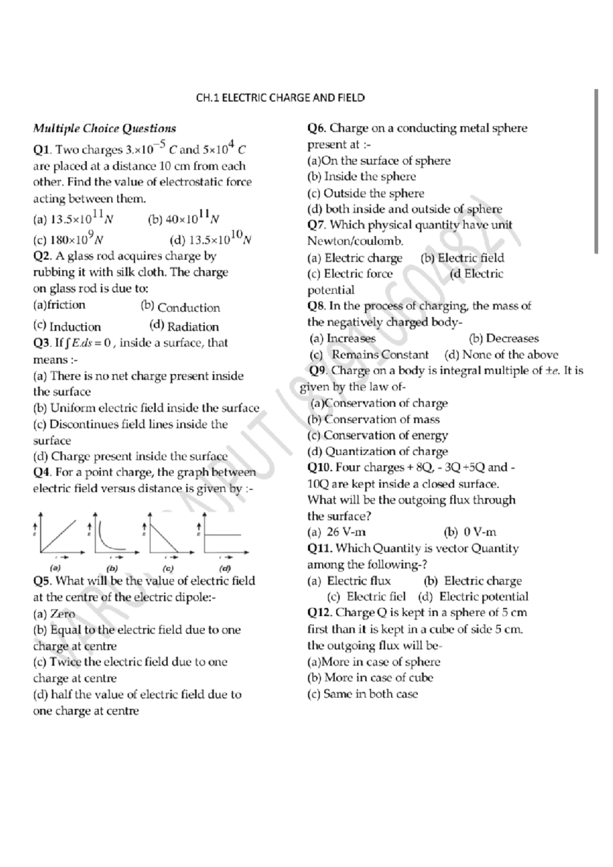 Electric charge & field assignment - Physics HL - Studocu