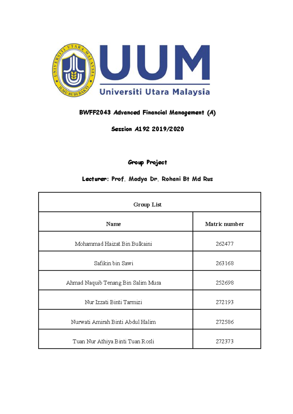 AFM Individual Assignment public bank berhad - **BWFF2043 Advanced ...