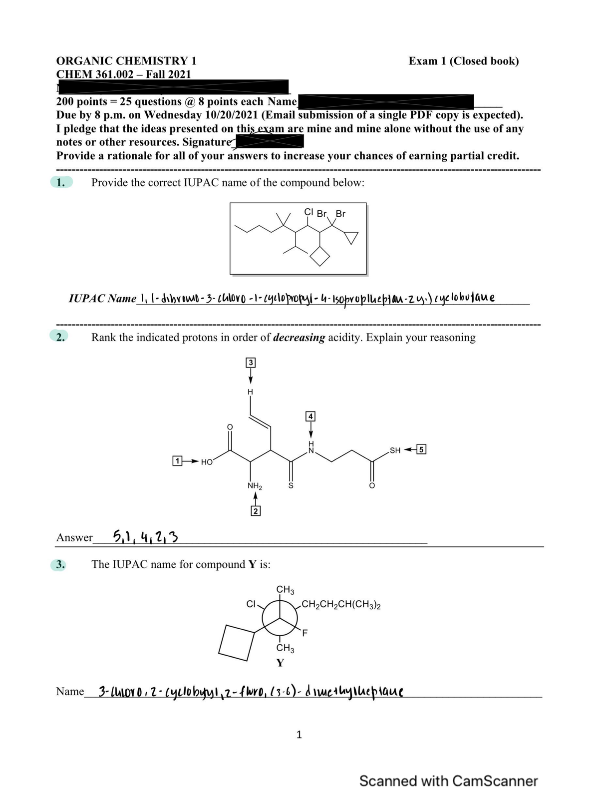 Ochem exam one - Timothy Beng - CWU Assignment: Exam One - CHEM 361 ...