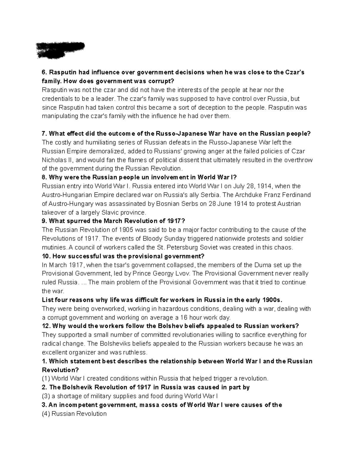 - The Russian Revolution - Isaac Guzman 6-11- Rasputin had influence ...