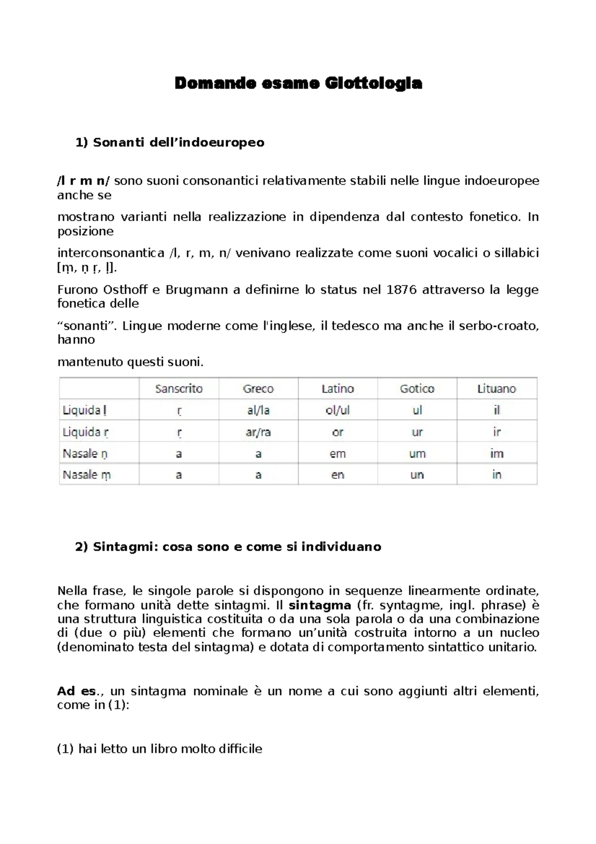 Domande esame orale glottologia - Domande esame Glottologia Sonanti dell’indoeuropeo /l r m n ...
