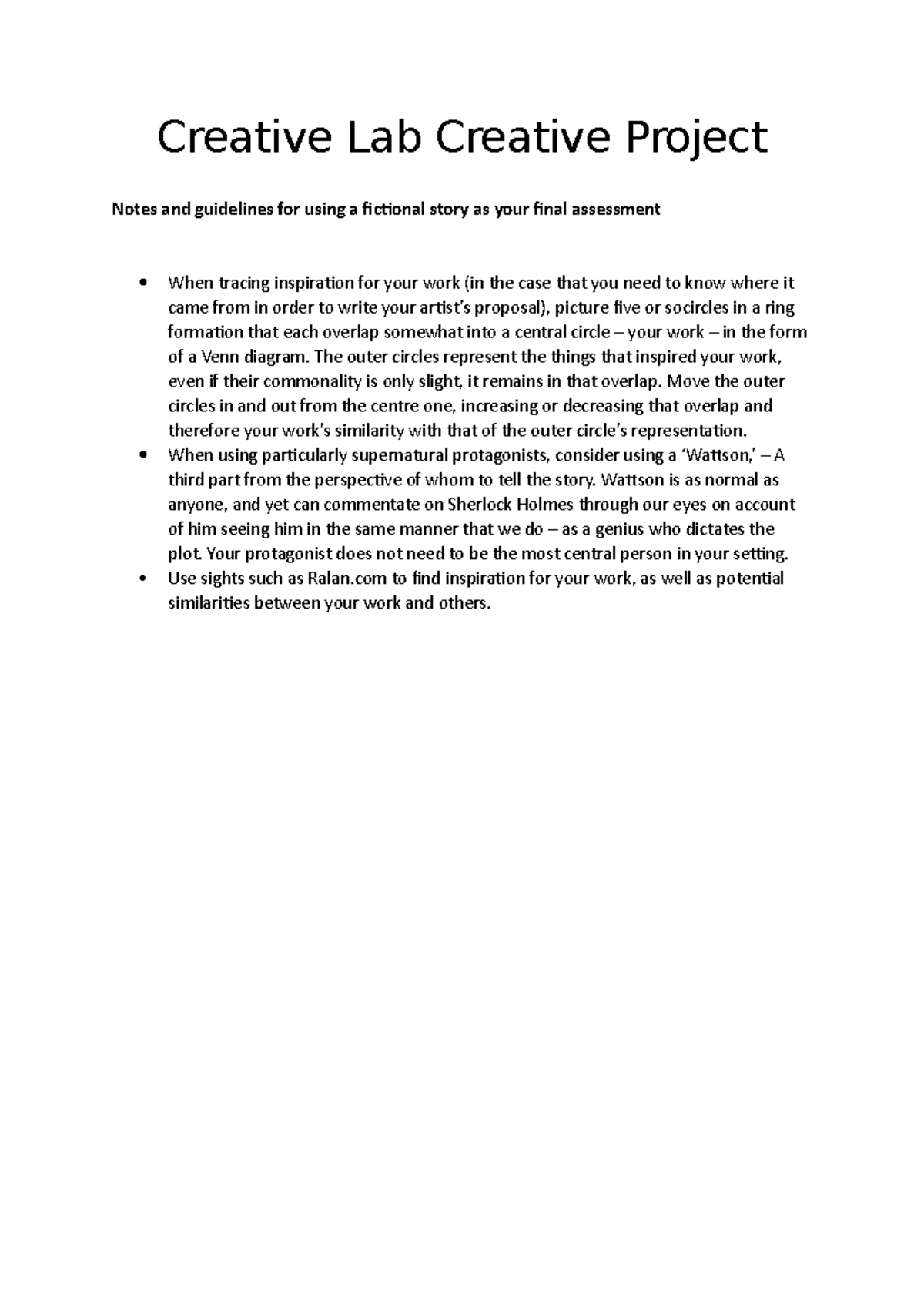 Guide to writing a fictional story for assessment 3 - Creative Lab ...