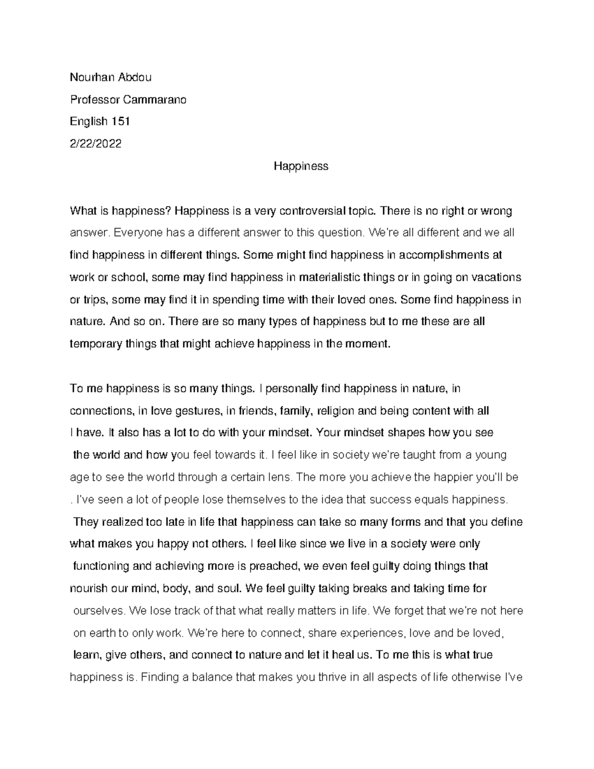 Essay 1 1 - Nourhan Abdou Professor Cammarano English 151 2/22 ...