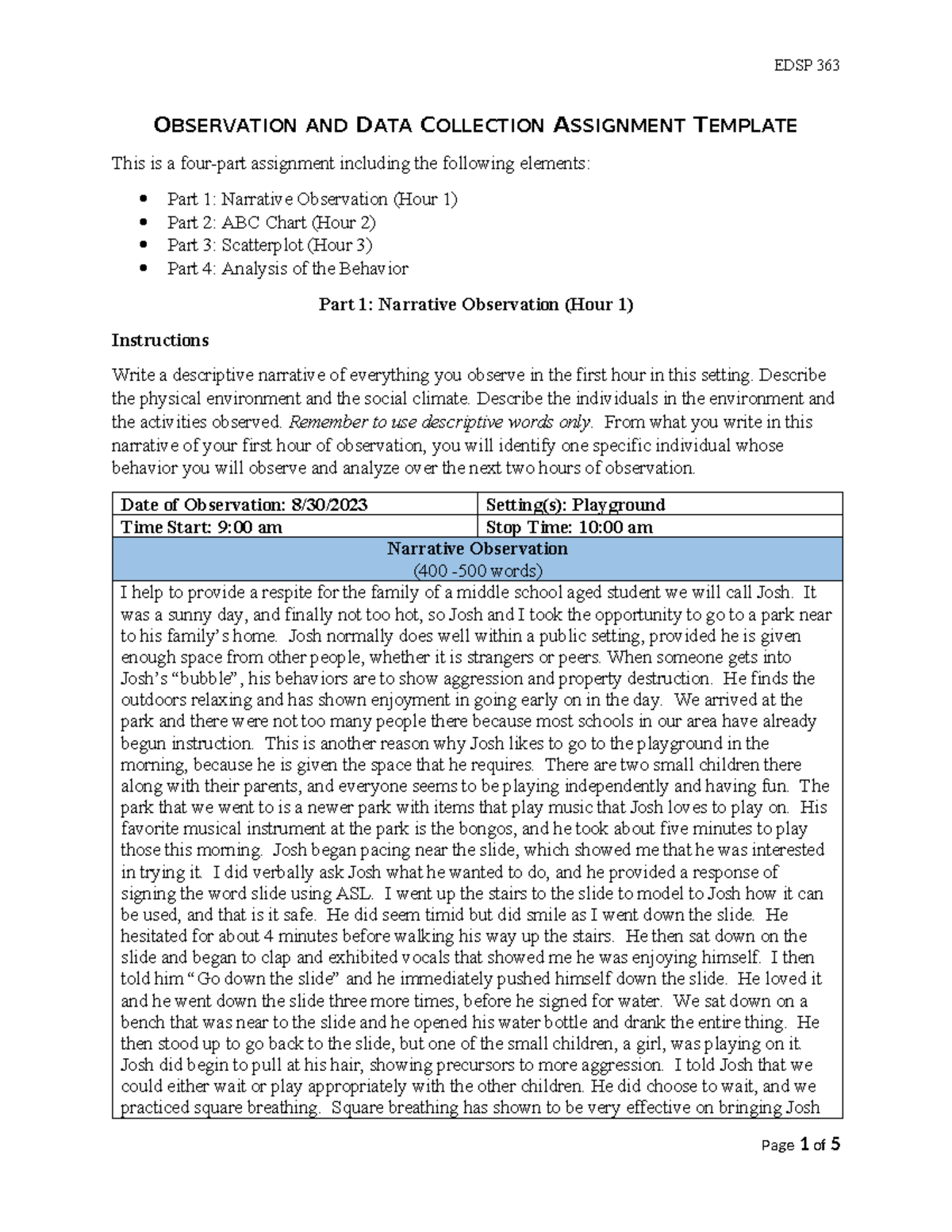 Observation and Data Collection Assignment - OBSERVATION AND DATA COLLECTION ASSIGNMENT TEMPLATE ...