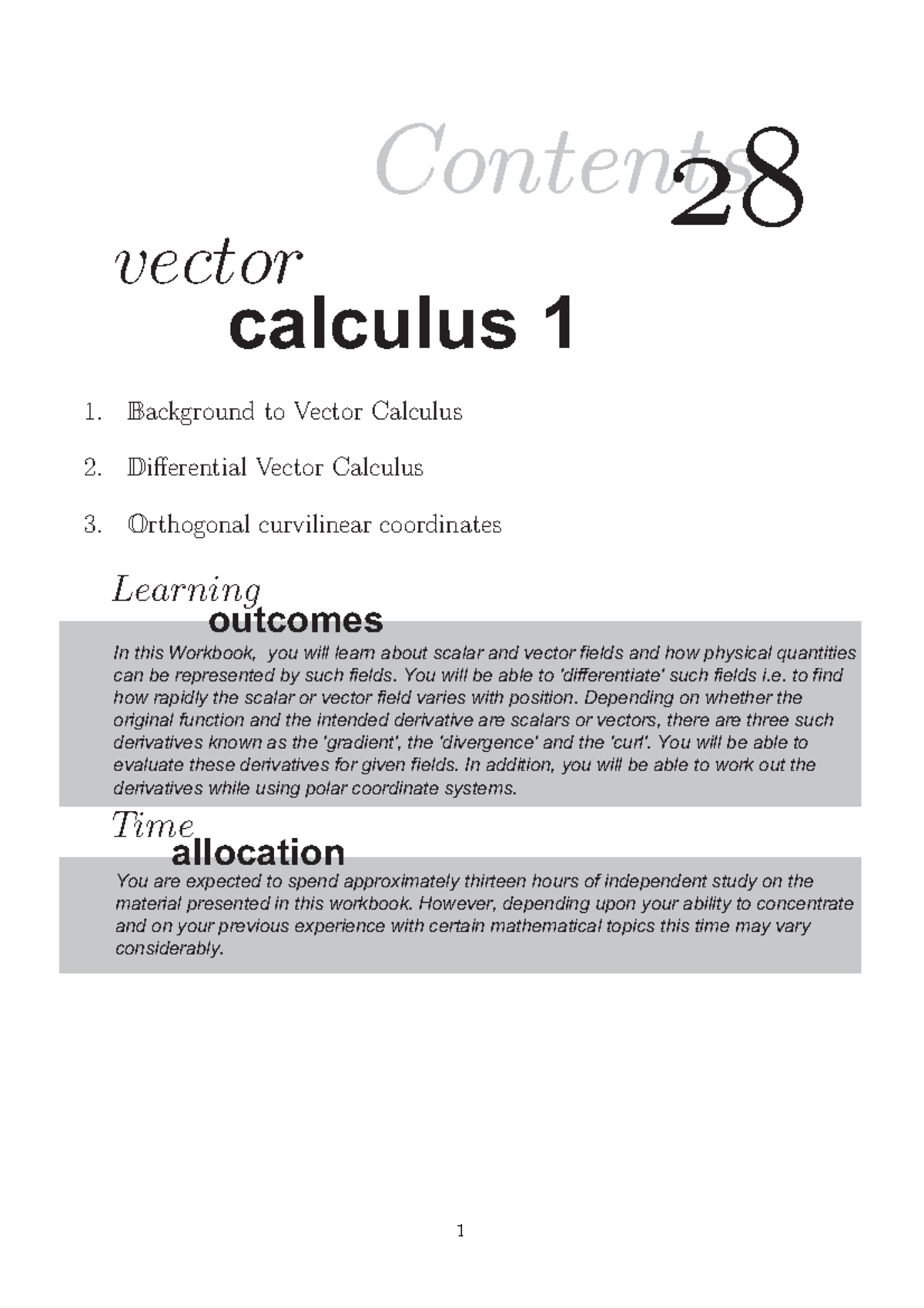 28 1 bgrnd vec calc - Worksheets - ContentsContents vector calculus 1 ...